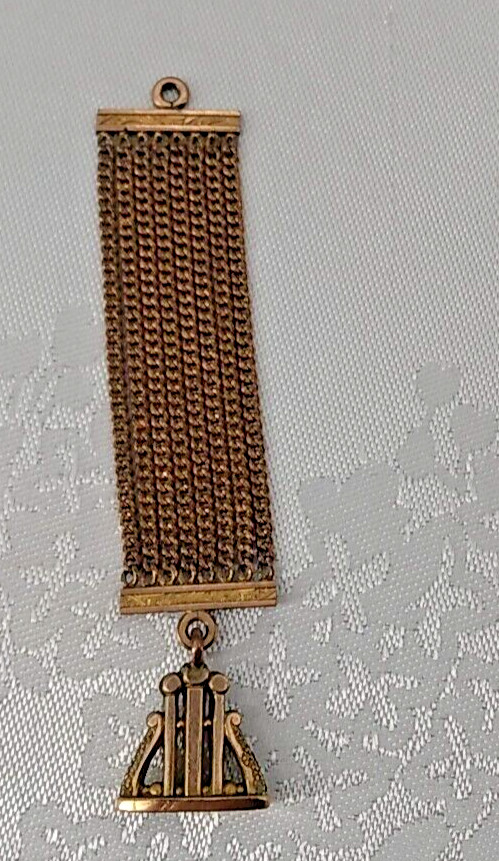 Antique Gold Plate Pocket Watch Ribbon Fob - Gem