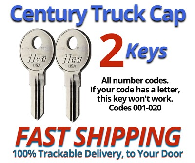 Century Truck Cap Keys Truck Topper Replacement Key Cut to Code 001-020 ...