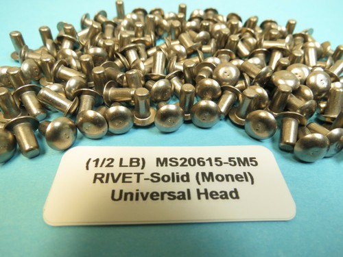 MS20615-5M5 MONEL Solid Rivet Universal Head Aircraft Aerospace Lot = 1 ...