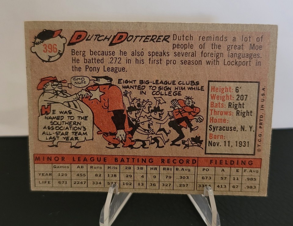 1958 Topps Baseball #396 Dutch Dotterer RC Cincinnati Redlegs VG+-EX | eBay