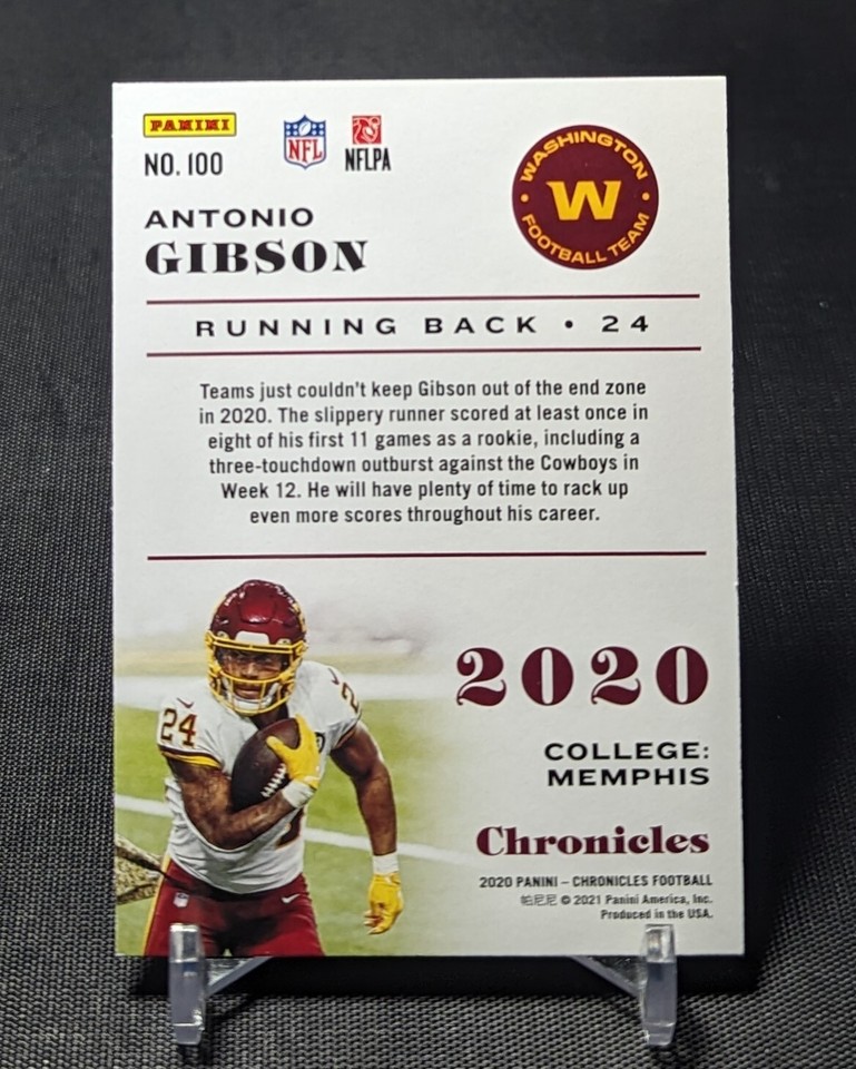 Antonio Gibson TEAL Rookie Card RC 2020 Chronicles #100 Washington ...