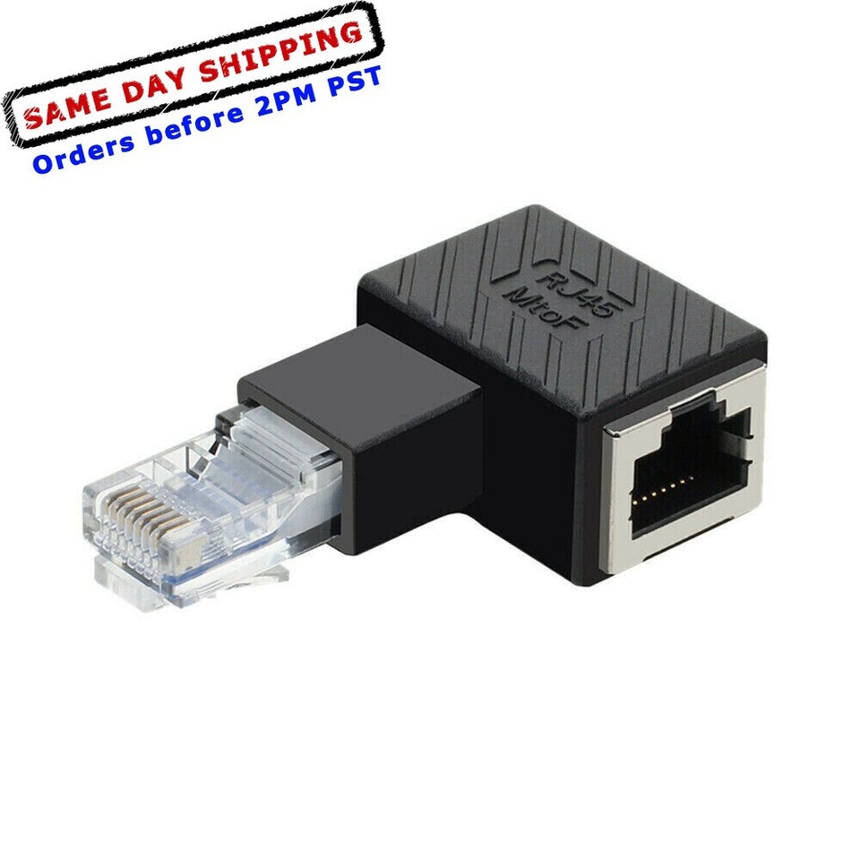 1x Angled RJ45 Male to Female Network Lan Ethernet Extension Adapter ...