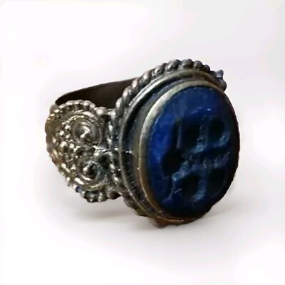 Bronze Mughal Ring, Arabic Scripture Intaglio Ring, Lapis Lazuli Stone ...