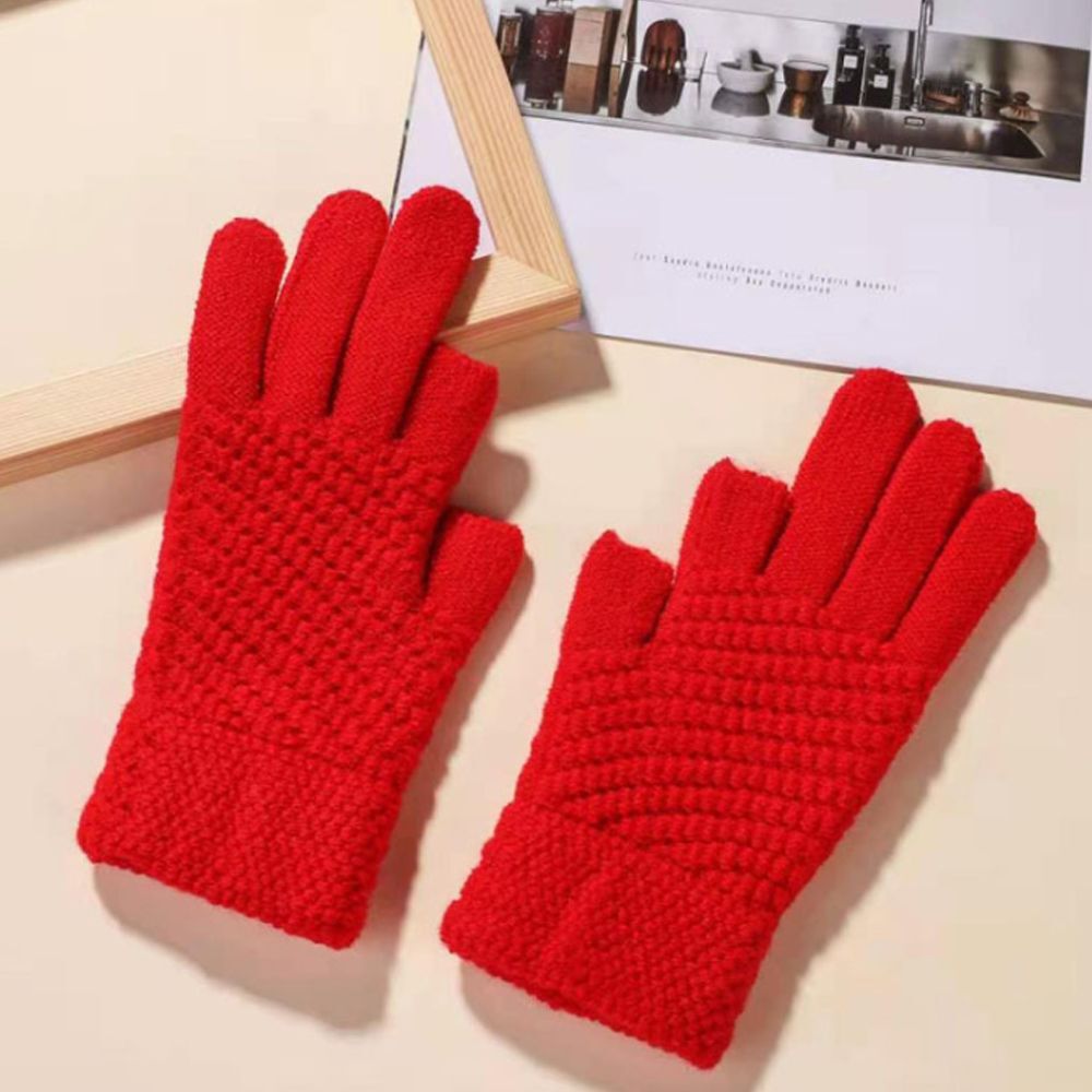 Women Soft Elastic Touch Screen Mittens Knitted Gloves Thick Warm Arm ...