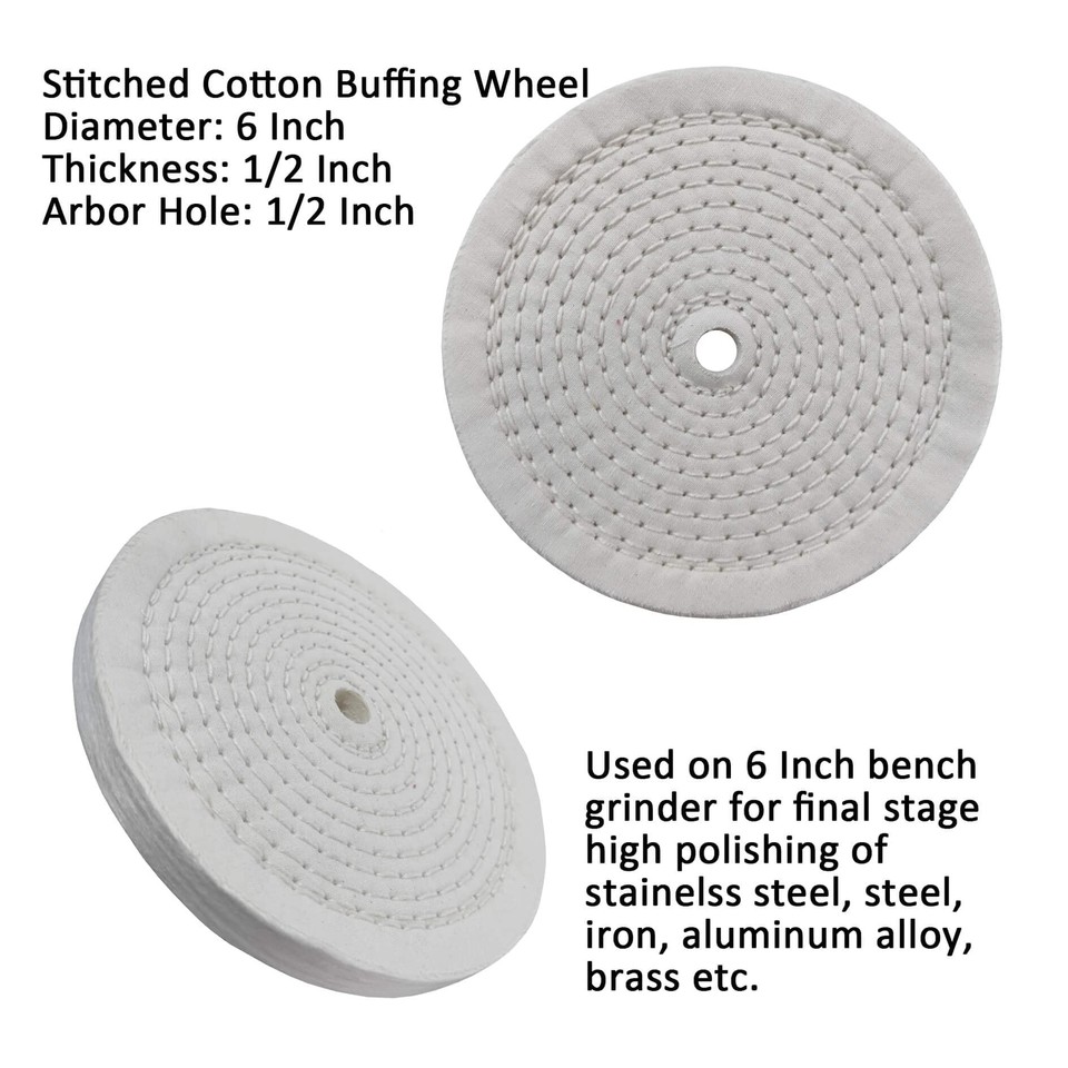 2PC 6 Inch Polishing Buffing Wheels for Bench Grinder Spiral Sewn with ...