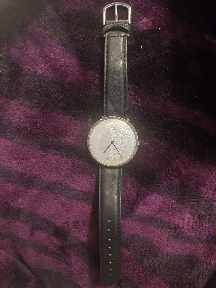 Stauer 1921 Morgan Silver Dollar Coin Men's Watch Swiss Silver Movement ...