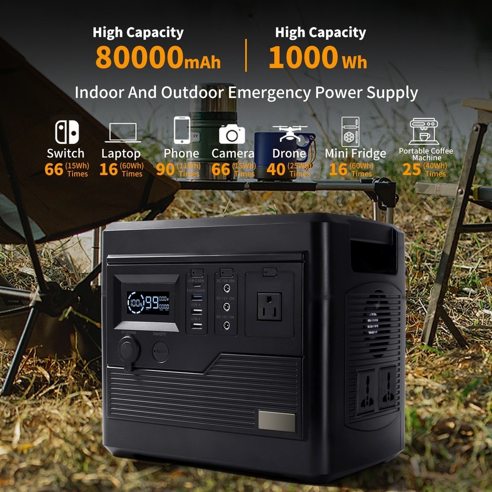 Portable Power Station 1000Wh LiFePO4 Battery Solar Generator for ...