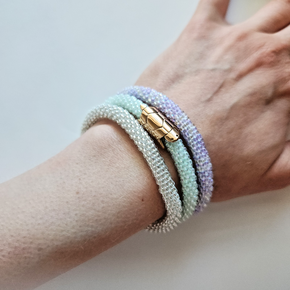 Set of 3 Pastel Seed Bead Rope Bracelets | Mint, Ivory & Lavender ...