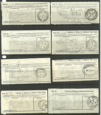 8 X CERTIFICATE OF POSTING OF A REGISTERED POSTAL PACKET 1909/28 ...