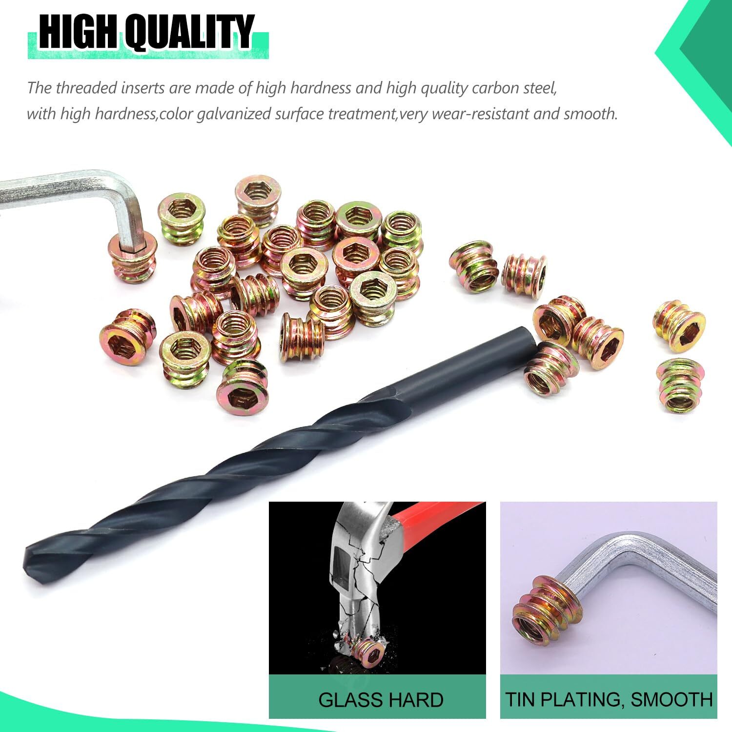 /80PCS 1/4"-20 Threaded Inserts for Wood Furniture Screw-in Nut Wood ...