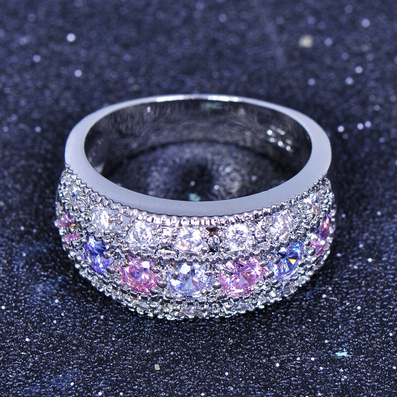 Pink&Purple Cz White Gold Filled Engagement Wedding Promise Ring Size 6 ...