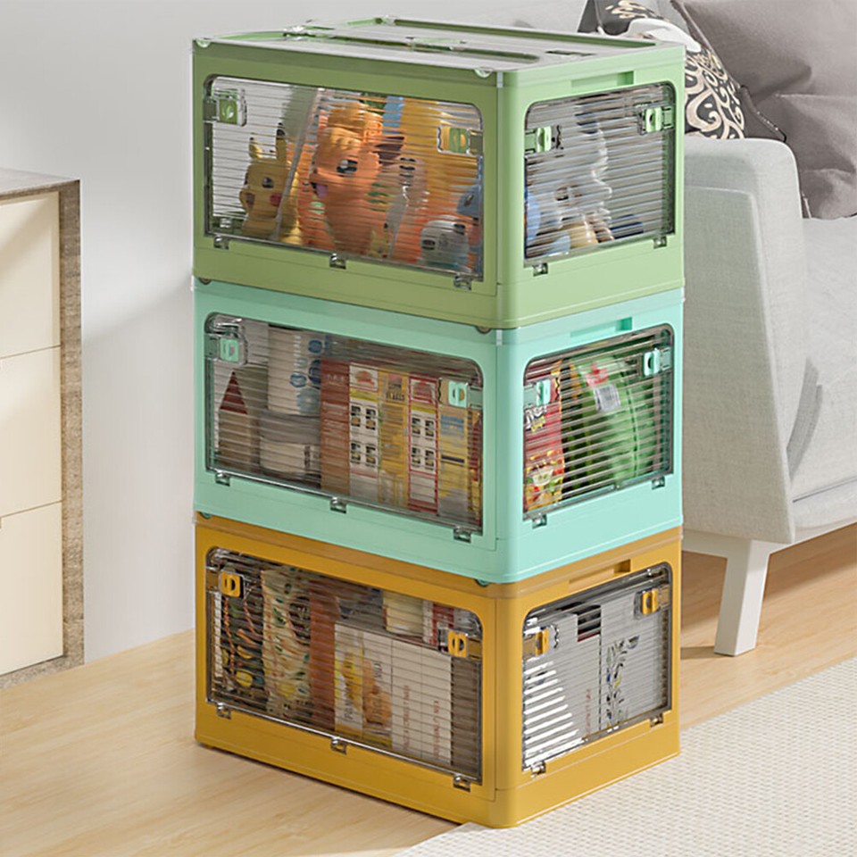 Storage Box with Lid Wheels Folding Container Case Organsier Front/Side ...