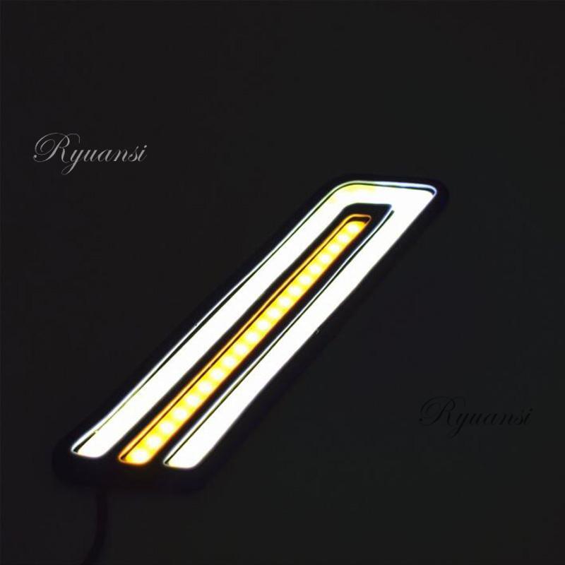 Universal 2x White Amber COB LED Car DRL Driving Daytime Running Lamp ...