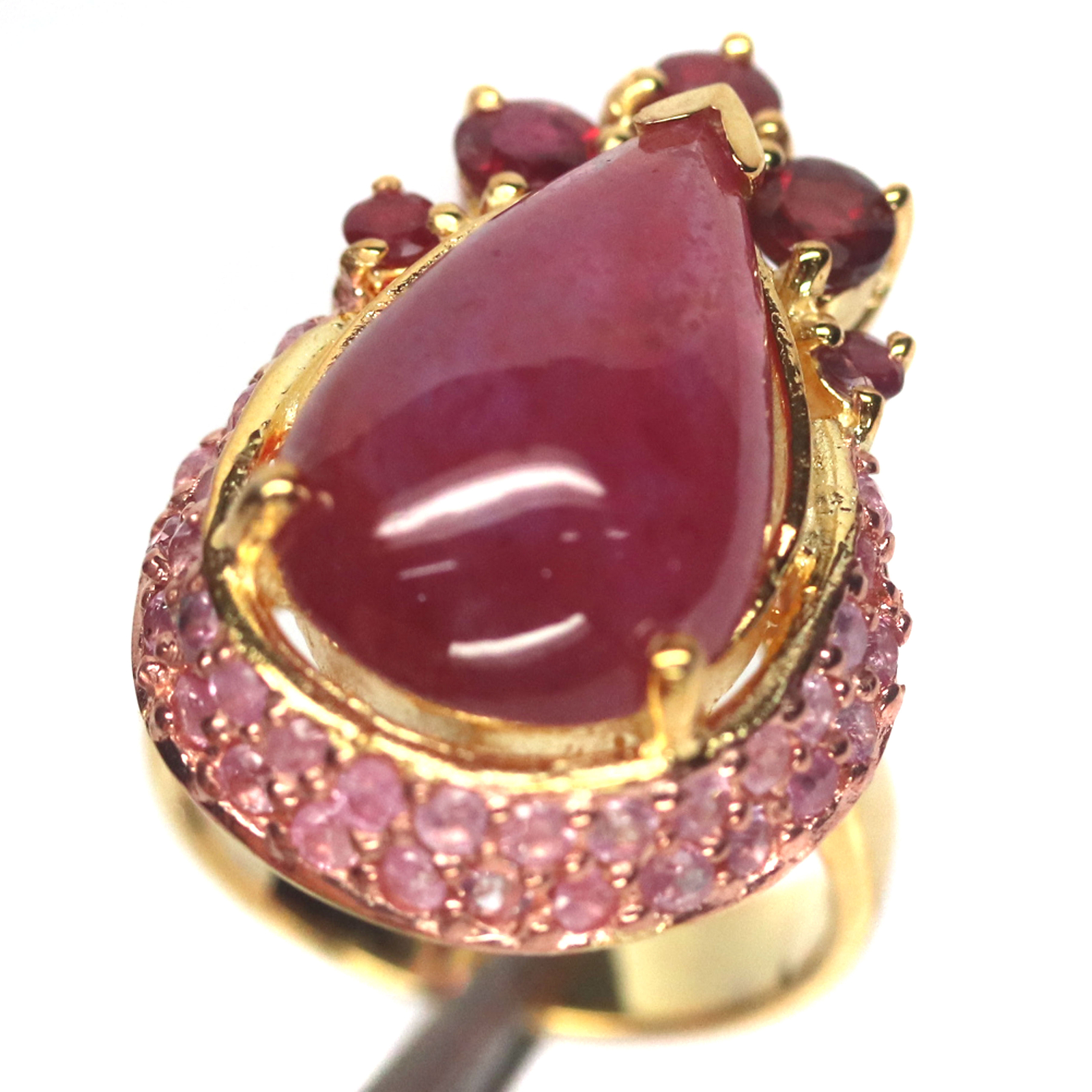 Heated 13 X 20 mm. Red Ruby & Pink Sapphire Ring Silver 925 Sterling ...