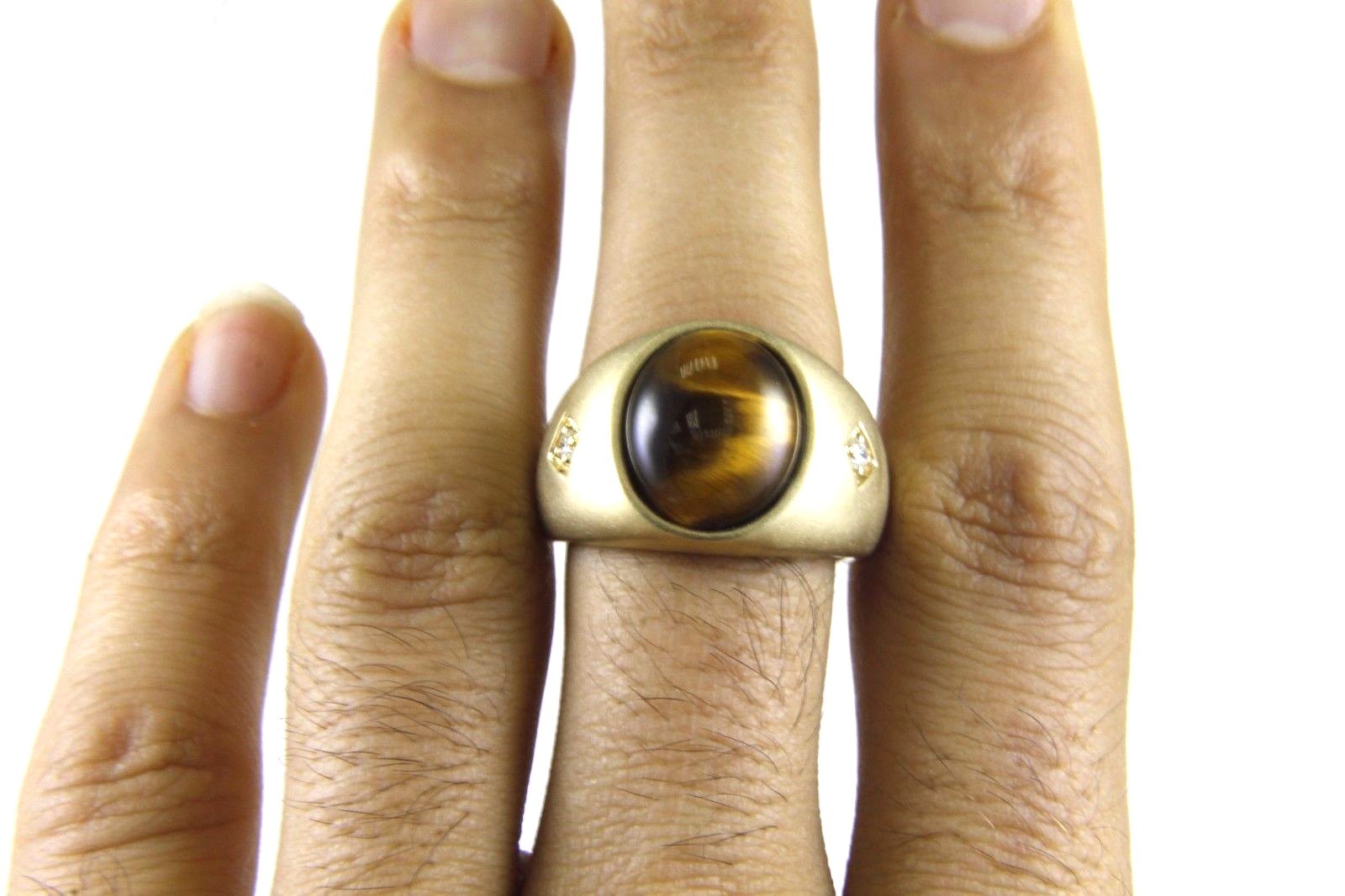 Oval Brown Tiger Eye & Diamond Men's Solitaire Ring 14k Yellow Gold 6 ...