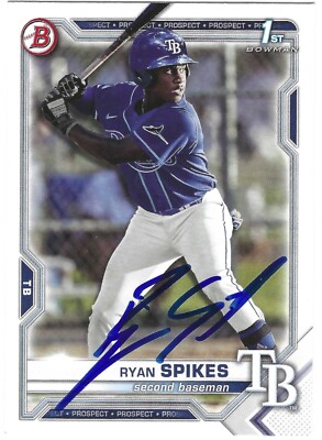 RYAN SPIKES SIGNED 2021 1st BOWMAN DRAFT BASEBALL CARD TAMPA BAY RAYS # ...