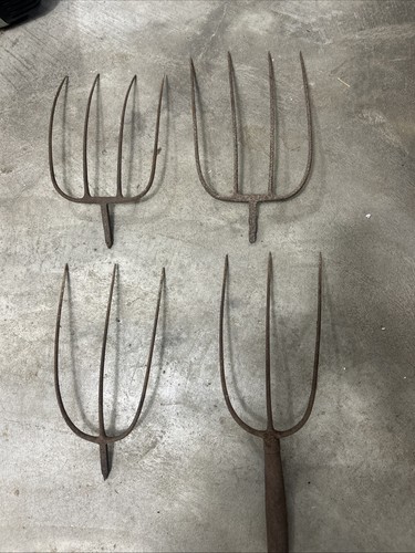 Vintage Lot of 4 Primitive Barn Find Pitchfork Heads. 3 Tines, And 4 ...