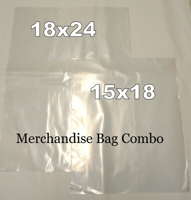 20 Clear Plastic Merchandise Bag Combo ~ 2 Large Sizes 15x18 & 18x24 ...
