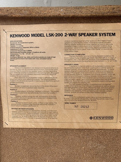 Working Kenwood Model LSK-200 2-Way Hi-Fi Stereo Speakers *Need-Foams ...