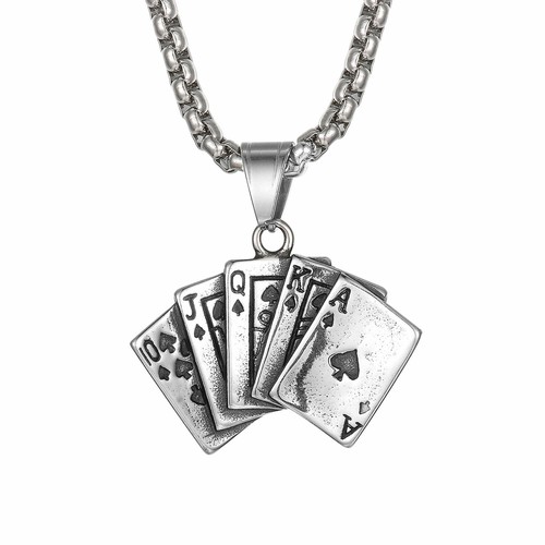 Men Women Vintage Stainless Steel Poker Playing Cards Pendant Chain ...