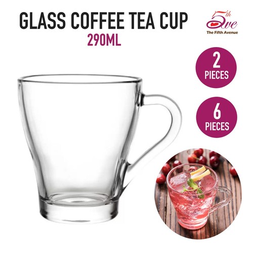 2/6x BlinkMax Glass Coffee Tea Cup With Handle Clear Mug Cold Hot ...