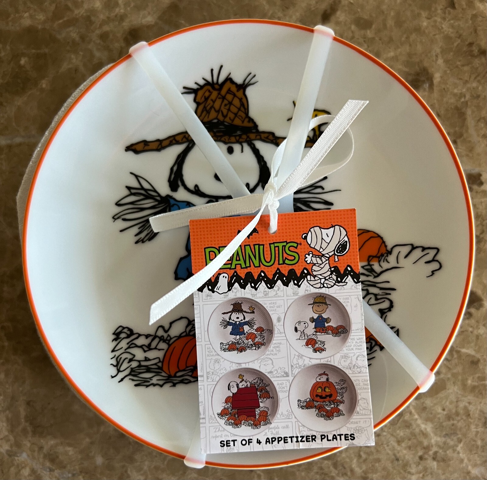 SNOOPY PEANUTS & GANG FALL HARVEST CERAMIC APPETIZER PLATES SET OF 4 ...