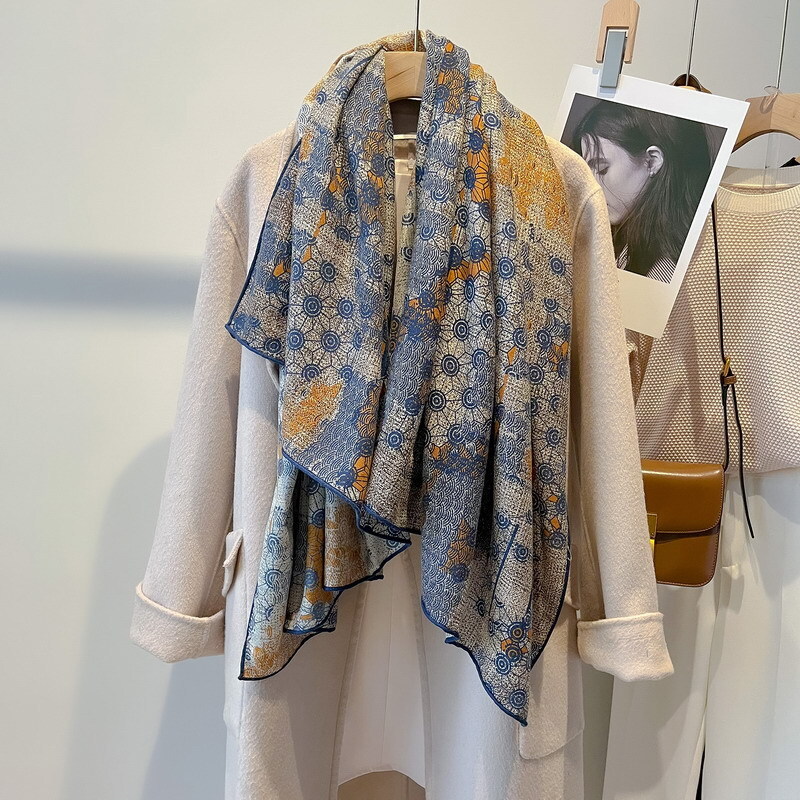 2023 70% Cashmere & 30% Silk Wrap Scarf Round Dot Print Square Shawl 53 ...