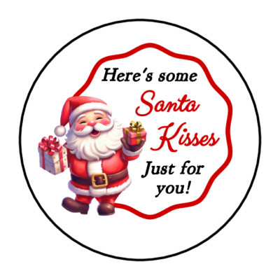 30 Christmas Santa kisses envelope seals, stickers labels, tags, round ...
