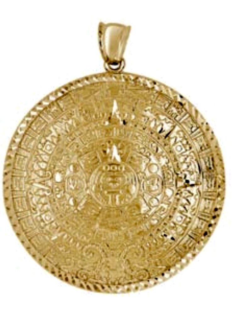 14k Yellow Gold Aztec Mayan Mexico Sun Calendar Calendario Azteca Charm ...