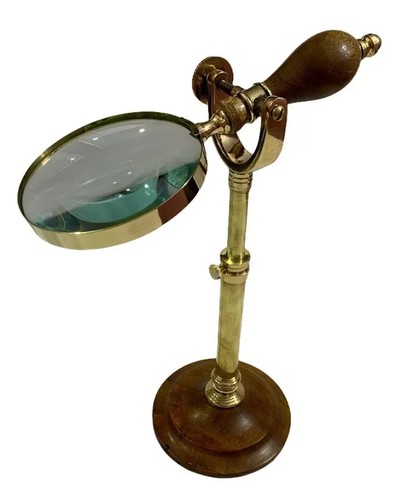 Solid Brass Magnifying Glass Handheld Stand Antique Reading Magnifier ...