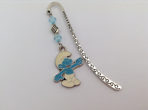 ENAMEL SILVER PLATED SMURF CHARM BLUE BICONE BEADS SPIRAL SPACER MINI ...