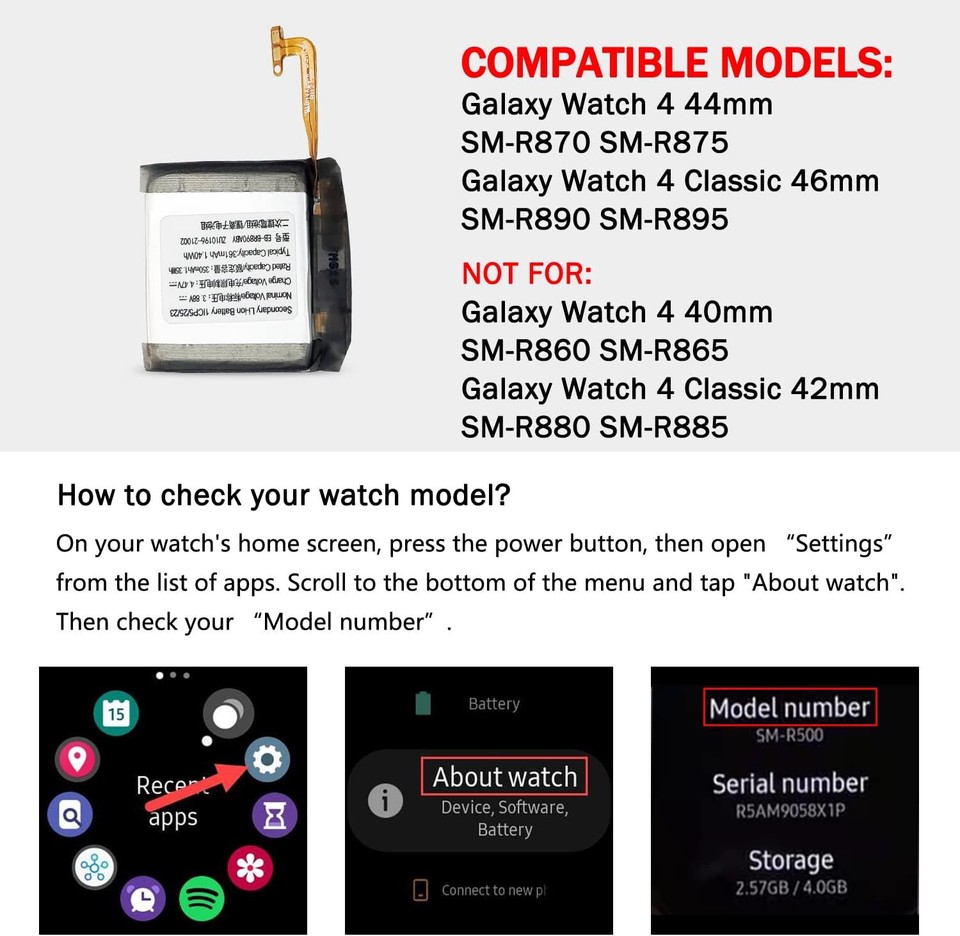 R890 Battery EB-BR890ABY for Samsung Galaxy Watch4 Classic 46mm SM-R890 ...