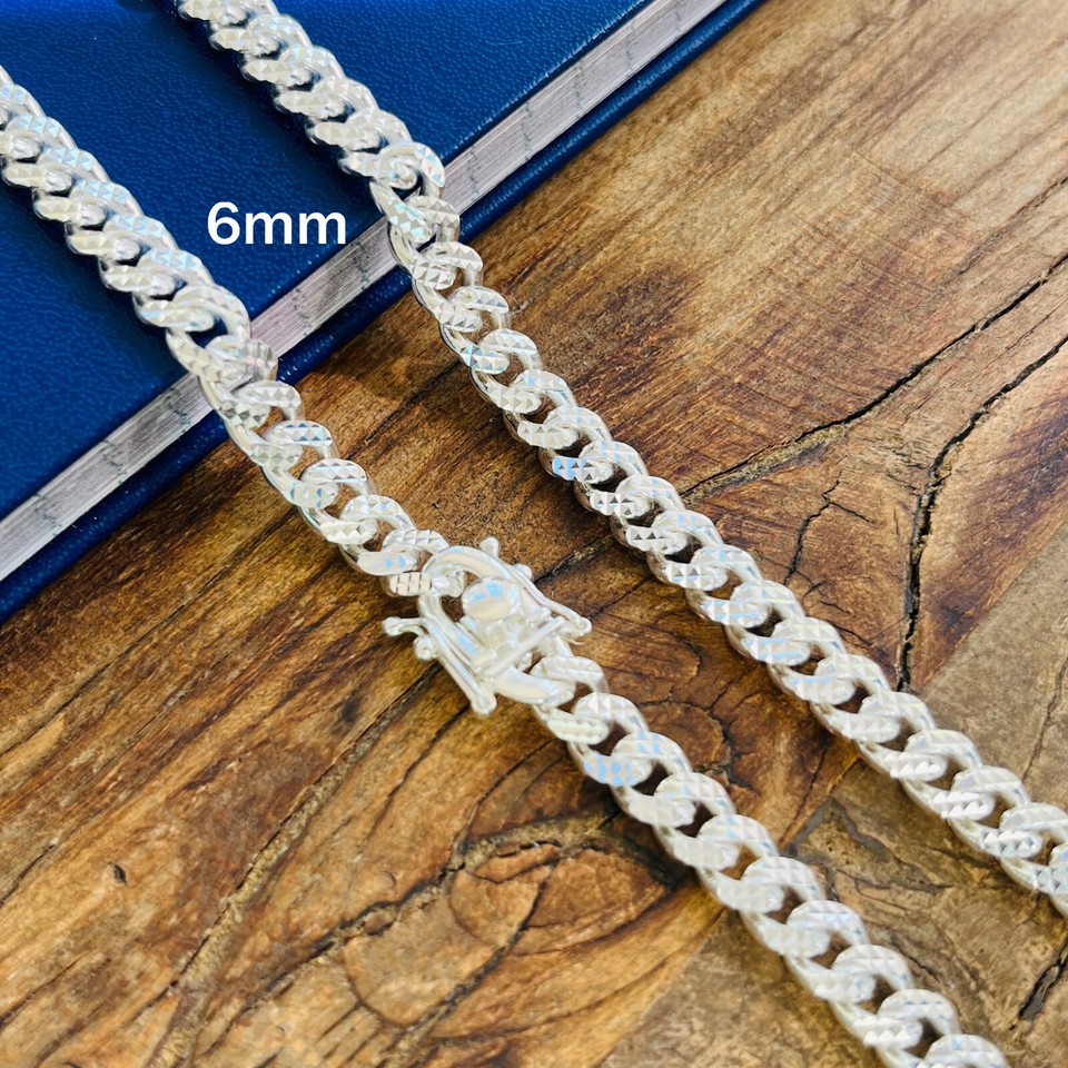 Real Solid 925 Sterling Silver Pyramid Pave Diamond Cut Miami Cuban ...