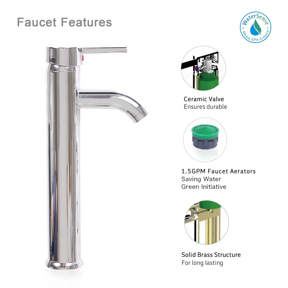 Bathroom Ceramic Vessel Sink Bowl Basin Top Faucet Round Overflow Combo ...