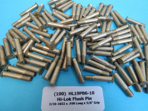 (100) HL19PB6-10 Hi-Lok Flush Pin/Bolt 3/16” x 5/8” Grip x .950” Long ...