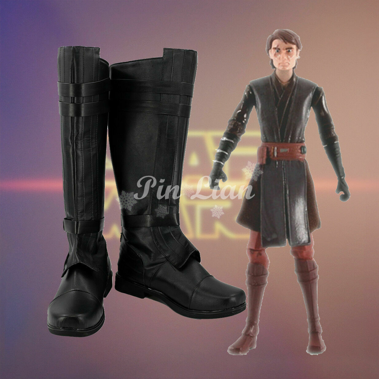 Star Wars Clone Wars Anakin Skywalker Black Boots Shoes Fiction Cosplay ...