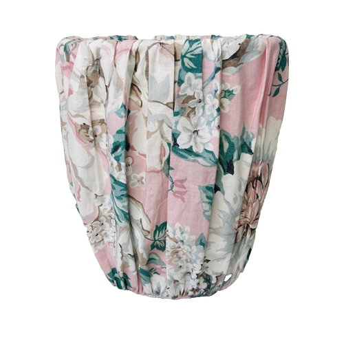 Vintage Pink Rose Floral Pleated Fabric Covered Plastic Waste Basket ...