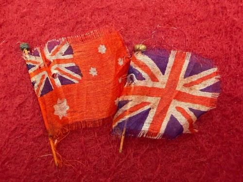 LOT of 2 c. WW1 Original AUSTRALIAN & BRITISH Patriotic Stickpin Flags ...