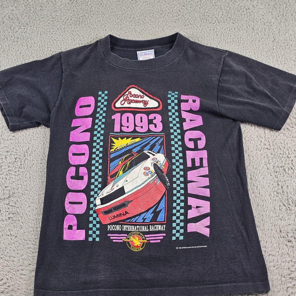 Vintage Pocono Raceway Shirt Mens Small Black NASCAR Racing Graphic Tee ...
