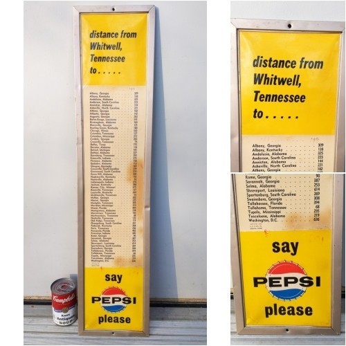 1955 PEPSI Bus Gas Station Mileage Sign Whitwell TN SAY PEPSI PLEASE ...