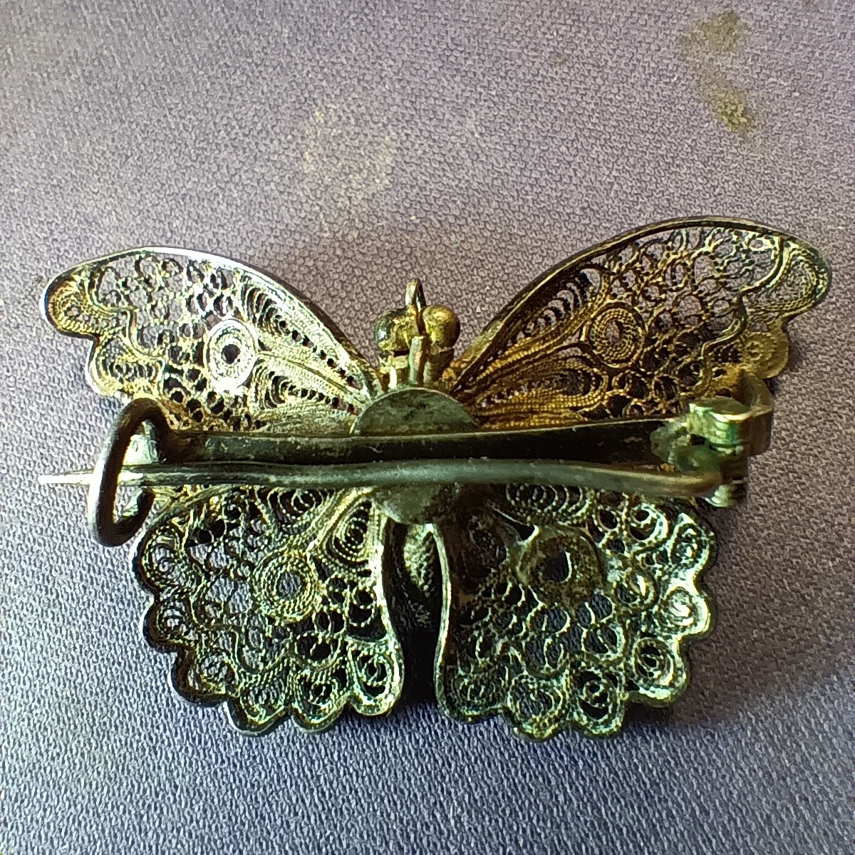 Antique Silver Filigree Butterfly brooch Pin Sterling… - Gem