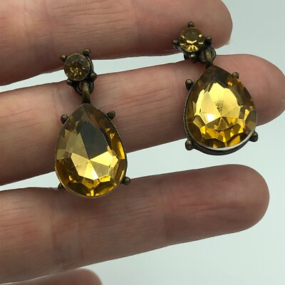 Dangle Earrings Amber Tone Sparkle Teardrops Pierced Ears Disco ...