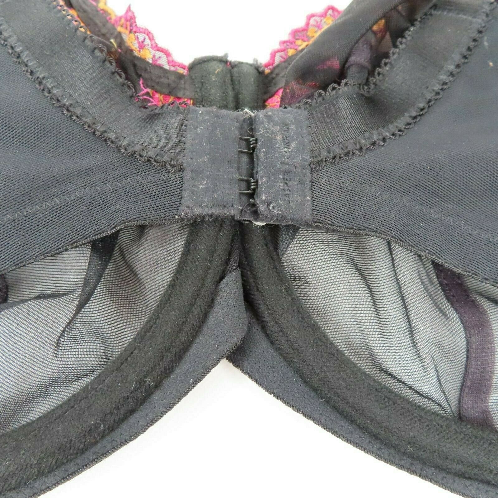 Goddess 34G Bra 32421 Black Embroidered Pink Orange F… - Gem