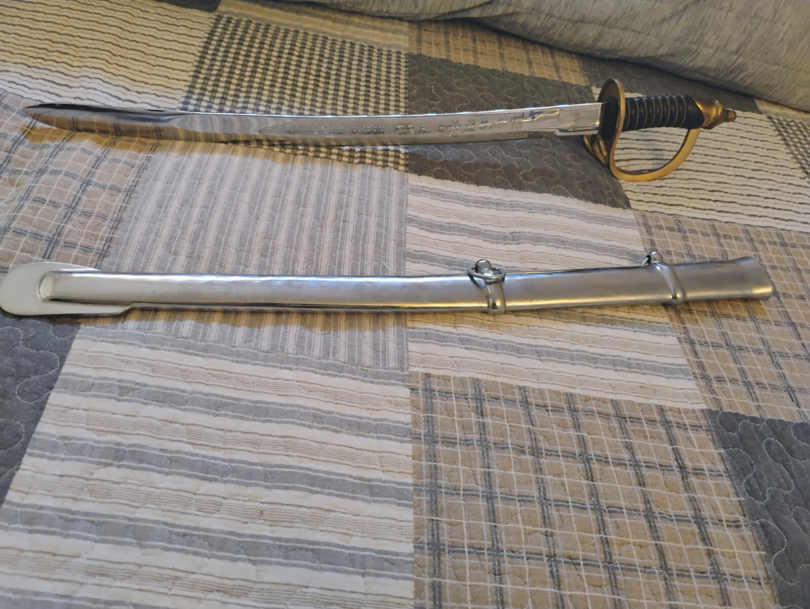 Vintage Civil War Confederate Sabre Replica Sword 18" Blade Calvary ...