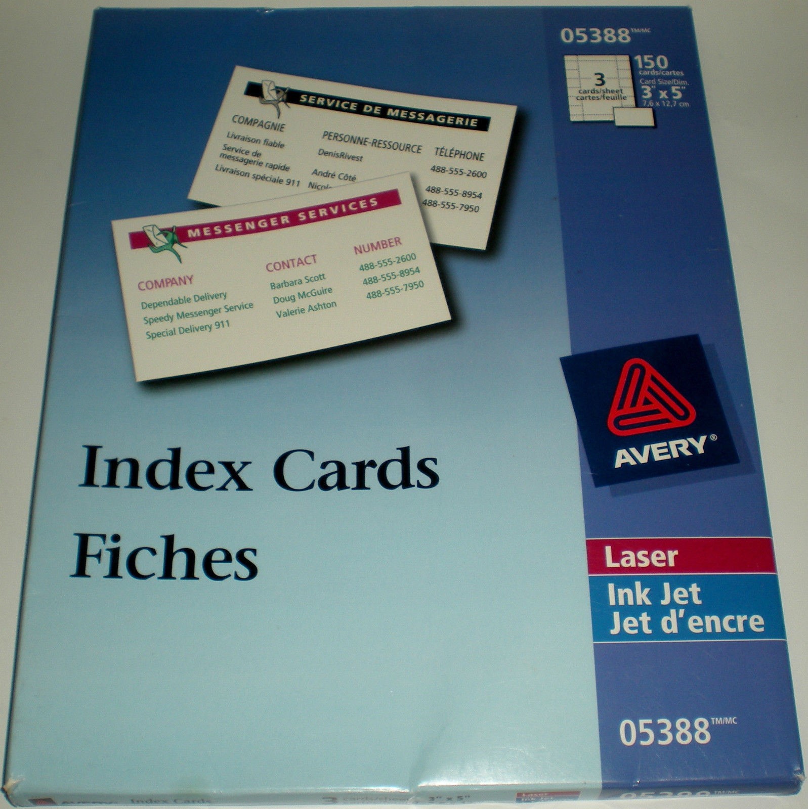 PRINTER INDEX CARDS PAPER AVERY LASER 3" X 5" 3 PER PAGE 150 TOTAL ...