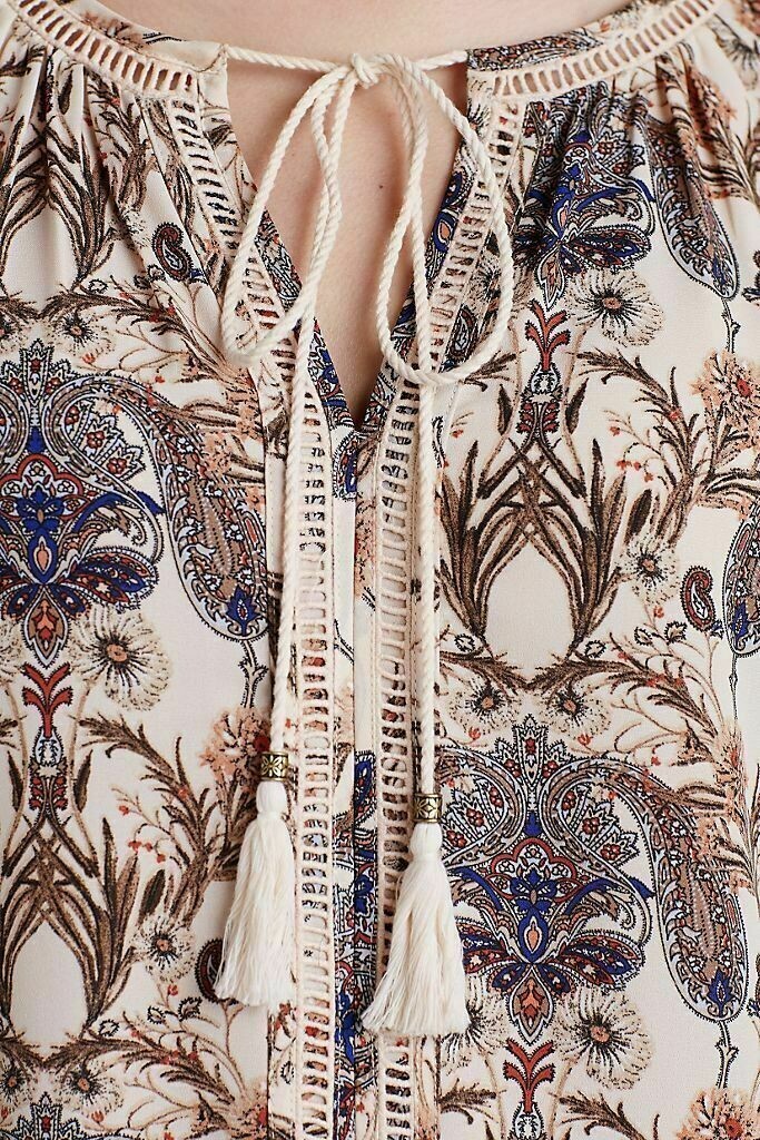 Meadow Rue Myrtle Peasant Blouse Size Small Beige Paisley Floral ...