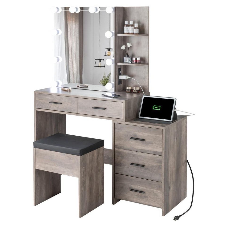 Led Lighted Vanity Set with Sliding Mirror Makeup Dressing Table ...