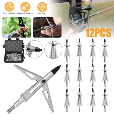 12Pcs Archery Broadheads 2" Dia Expandable Hunting Arrowheads 2 Blade ...