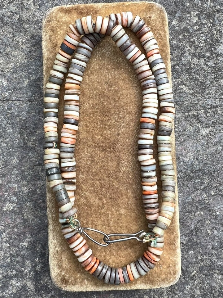 Vintage Sterling Silver Native American Navajo Agate Shell Heishi Bead ...