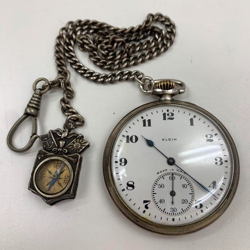 Elgin Vintage Pocket Watch Mechanical Manual Open Face 44mm Compass ...